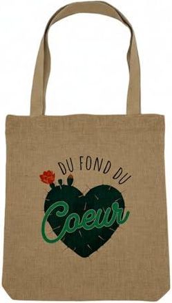 Fabulous Sac Shopping Tote Bag Aspect Lin - Du fond du Coeur Cactus Plantes Pot Jardinage - Sac de Courses Toile Epaisse 360g Beige Naturel Cabas Port&eacute; Epaule 