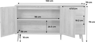 Sweeek Skandinavisches Sideboard, Holzeffekt mit Rattangeflecht, 2 Türen, 150 cm - Sweeek