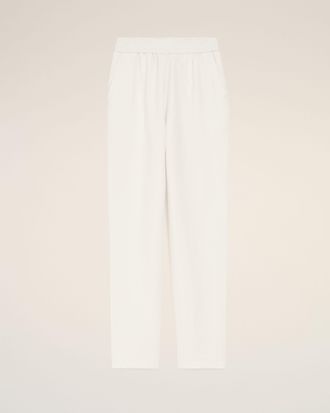 Ami Pantalon Blanc Taille Elastiqu&eacute;e en Lin M&eacute;lang&eacute; Blanc - XXS - Femme