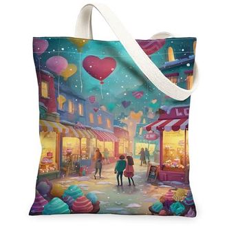 Generic Sacs fourre-tout en toile motif de ballons color&eacute;s r&eacute;utilisables, l&eacute;gers et lavables avec bandouli&egrave;re, color&eacute;, 13x15 Inch
