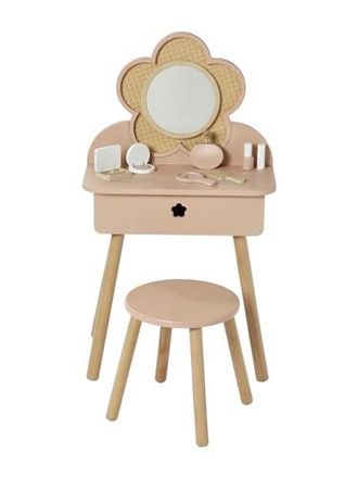 Vertbaudet Coiffeuse cannage + Accessoires en Bois FSC Rose TU