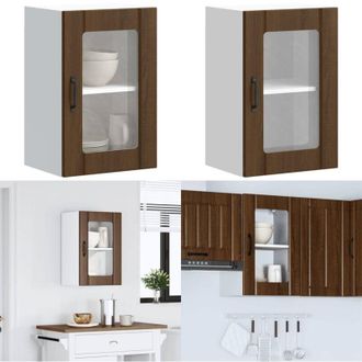 vidaXL K&uuml;chen-H&auml;ngeschrank mit Glast&uuml;r Lucca Braun Eichen-Optik - Vidaxl