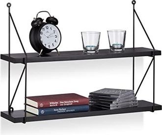 Relaxdays H&auml;ngeregal f&uuml;r Wand, praktisches Wandregal mit 2 Ebenen, offene Wandablage, HxBxT: 42 x 60 x 16 cm, blau, 10021874_45