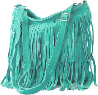 modamoda.de T125 Damen Leder Wildleder Schultertasche Umh&auml;ngetasche handmade in Italy, Farbe:T&uuml;rkis_1