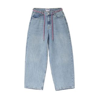 Moschino Oversize Denim Jeans mit Abnehmbarer Rosa Kordel - - Jeans - Damen - Blau - W30