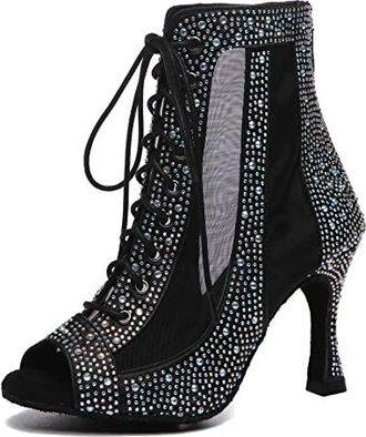 Minitoo Bottines de Danse Femme Ete Fete Prom Formal Sandals Chaussure Bout Ouvert L551 Noir 9cm Talon EU 38