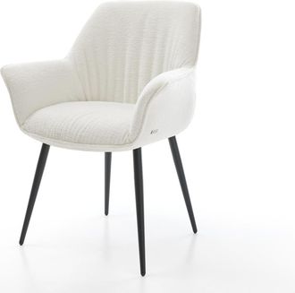 DELIFE Esszimmerstuhl Keila-Flex mit Armlehnen Bouclé Soft Beige 4-Fuß konisch Schwarz, Esszimmerstühle