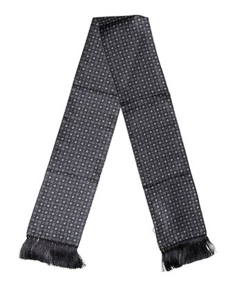 Dolce & Gabbana Mens Black Silk Geometric Fringe Wrap Foulard 136cm X 15cm Scarf