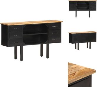 vidaXL Sideboard 110x30x65 cm Raues Mango-Massivholz und Stahl - Industrielles Design - Holzm&ouml;bel - Sideboard - Wohnzimmertisch - Mango-Holz