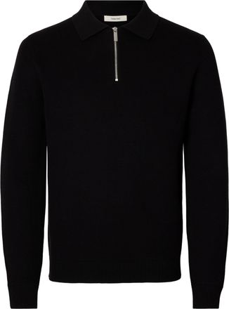 Selected Herren Slhdane Ls Knit Struc Half Zip Polo Noos, Black, Large