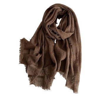 Generic &Eacute;charpe unisexe douce froiss&eacute;e avec bords frang&eacute;s, &eacute;charpe tendance en lin m&eacute;lang&eacute;, lin, ch&acirc;le, voyage, kaki fonc&eacute;, taille unique