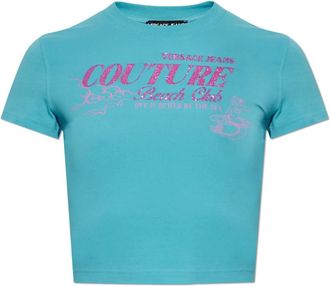 Versace Jeans Couture Femme, Tops, Bleu, Taille: 40 FR T-shirt avec imprim&eacute; &agrave; paillettes