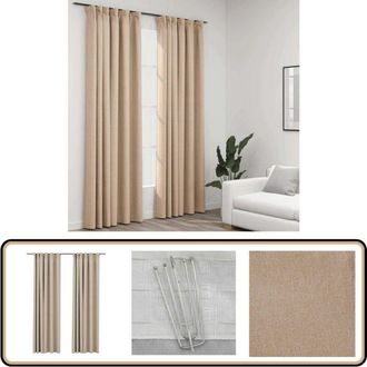 vidaXL Verdunkelungsvorh&auml;nge Haken Leinenoptik 2 Stk. Beige 140x245 cm - Verdunkelungsvorh&auml;nge - Leinenlook - Beige - Vorh&auml;nge - Wohnraumgestaltung