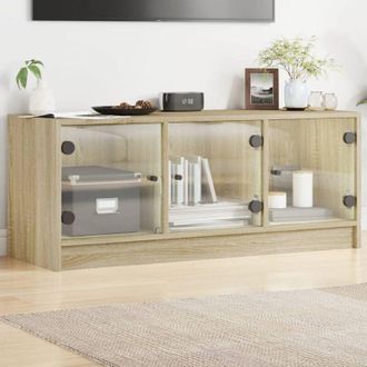 vidaXL Vidaxl - Meuble tv avec portes en verre ch&ecirc;ne sonoma 102x37x42 cm
