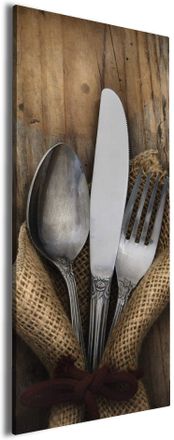 Wallario Leinwandbild Besteck Set - Wandbild 50 x 125 cm: Kunstdruck | Brillante lichtechte Farben | hochauflösend | verzugsfrei