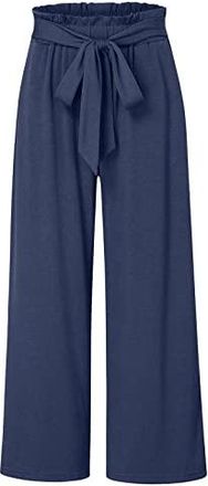 Generic Xiaojiu Femme L&eacute;ger Jogging Pants de Plage avec Poches,Femmes Solide Lin Pantalon D&eacute;contract&eacute; Baggy &Eacute;t&eacute; Fluide D&Eacute;t&eacute; Imprim&eacute; Boho pour Femmes(32Bleu,3X