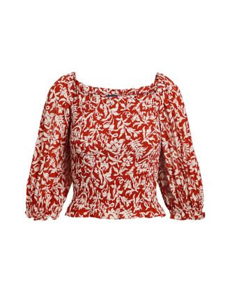 Ralph Lauren FLORAL BLOUSON-SLEEVE SMOCKED CREPE TOP