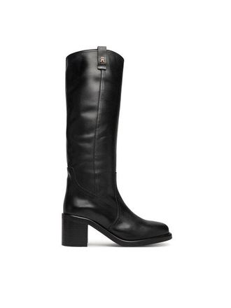 Tommy Hilfiger Stiefel Riding Lthr Long Boot Block Heel FW0FW08777 Schwarz