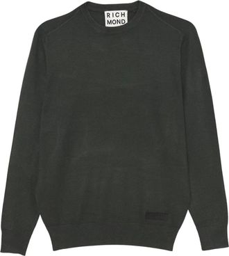 John Richmond Homme, Pulls, Vert, Taille: L Pull Vert en Viscose avec Logo