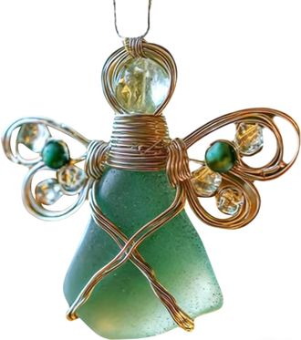 Generic Handgefertigter Engel aus Treibglas, bunter Glasengel mit silbernen Drahtfl&uuml;geln, einzigartige Stranddekoration zum Aufh&auml;ngen mit Seil, Weihnachten un