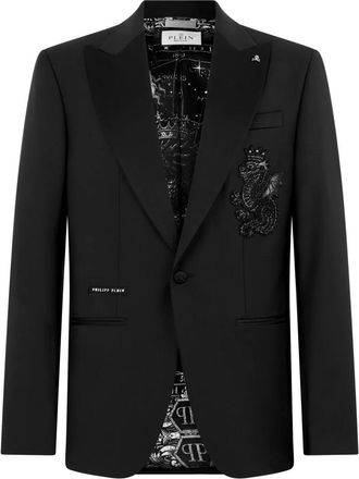 Philipp Plein Homme, Vestes, Noir, Taille: 5XL Blazer Dragon Patch