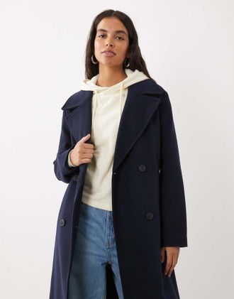 New Look zweireihiger Longline-Mantel in Marineblau