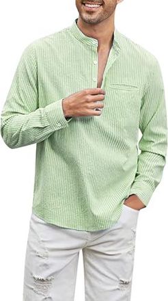 Generic Chemise rayée décontractée pour homme avec poche, chemise de travail boutonnée, t-shirt Henley décontracté, tissu respirant confortable à porter au qu