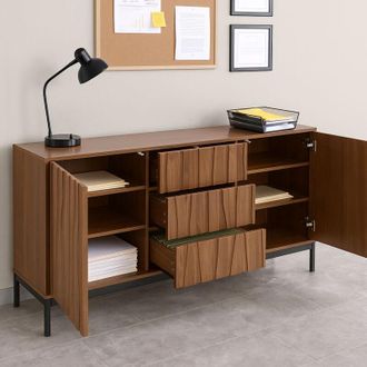 Urban Meuble Urban Meuble - Classeur de bureau effet grain de bois avec 3 tiroirs et portes doubles 150x40x80cm