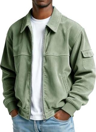 Generic Veste bomber en velours c&ocirc;tel&eacute; pour homme - Couleur unie - Avec poches - Veste de transition pour le printemps - Manteau dhiver chaud - Grandes taille