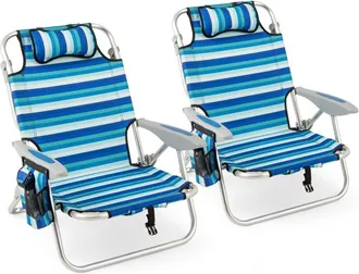 Costway Lot de 2 Chaise de Plage Pliable, Cadre L&eacute;ger en Aluminium, Chaise Basse avec Dossier R&eacute;glable en 4 Positions, Sac Isotherme, pour Camping