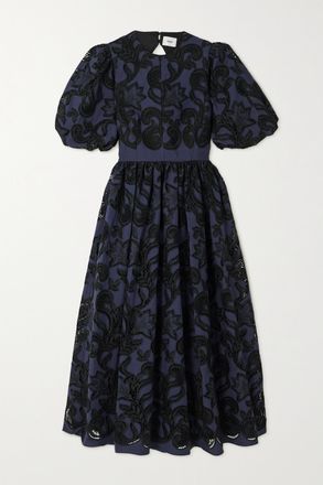 Erdem Robe Midi Dos Ouvert En Voile &Agrave; Broderie Anglaise Et &Agrave; Plis - Bleu