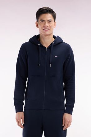Eden Park Sweatshirt Zipp&eacute; En Molleton Coton Marine Coupe Droite