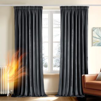 Deconovo Samtvorhang Blickdicht Gardinen mit Kr&auml;uselband Velvet Curtains Samt Vorh&auml;nge Thermovorhang f&uuml;r Wohnzimmer Schlafzimmer, 260x140cm(H&ouml;hexBreite), Grau,