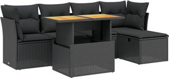 vidaXL 6-tlg. Garten-Sofagarnitur mit Kissen Schwarz Poly Rattan vidaXL