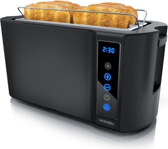Arendo Arendo Toaster f&uuml;r 4 Scheiben Langschlitz 1500 W, Br&ouml;tchenaufsatz, W&auml;rmeisoliert, Display, Touch, Schwarz