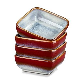VANCASSO Lot de 4 coupelles &agrave; sauce carr&eacute;es en gr&egrave;s - Motif &eacute;toile - Pour ap&eacute;ritif - Petit bol de service
