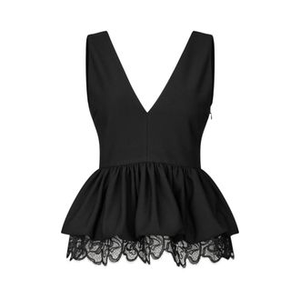 Rotate V-Ausschnitt Peplum-Top - - Tops - Damen - Schwarzk - S