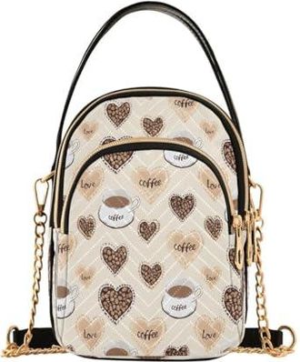 Mnsruu Petit sac &agrave; bandouli&egrave;re en cuir pour femme Motif tasse de caf&eacute;