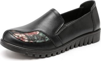 Generic Mocassins antidérapants à motif floral à bout rond pour femme, confortables, respirants, légers et polyvalents, Noir, 37.5 EU