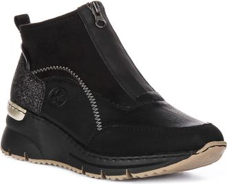 Rieker N6361 Sneaker-Stiefel mit Keilabsatz und Rei&szlig;verschluss, Schwarz, Schwarz 00, 42 EU