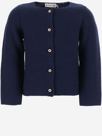 BONPOINT Girls Cardigan Cotton-Wool Blend Navy Sweater