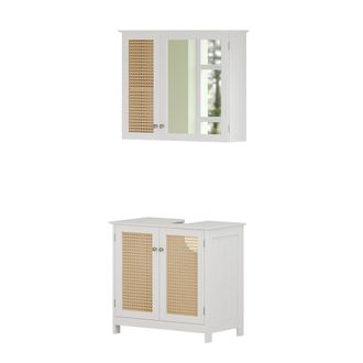 Vicco Badmöbel-Set Weiß Rosario, bestehend aus Waschbeckenunterschrank, Badezimmerspiegel - Viel Stauraum Oben und unten