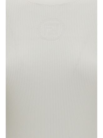 Fendi Womens Short-Sleeve Cotton Sweater Off White