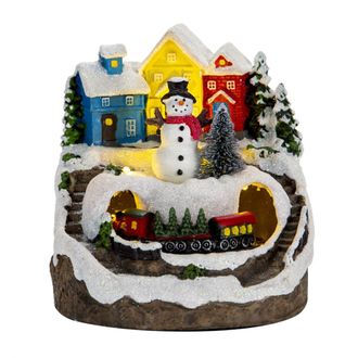 Valiclud Beleuchtetes Miniatur Weihnachtshaus mit Musik und Zug Resin Schneeh&uuml;tte Weihnachtsdekoration f&uuml;r Schreibtisch Kompakt Erwachsene