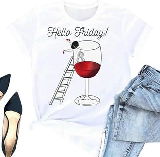Keephen Verre &agrave; Vin Rouge F&ecirc;te &agrave; Boire T-Shirt Impression 3D Femmes Manches Courtes Col Rond Pullover Casual Vacances Tops