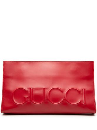 Gucci 2000-2015 Embossed Leather Logo clutch bag - Rouge