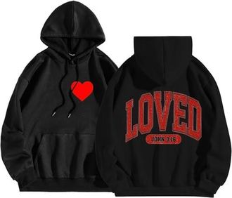 Generic 2026 Sweat &agrave; capuche &agrave; manches longues pour femme Motif lettres imprim&eacute;es, Noir, XXL