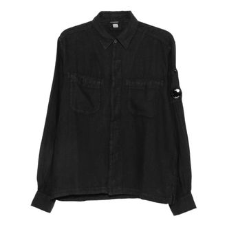 C.P. Company Leinenhemd mit langen &Auml;rmeln und Knopfdetail - - Shirts - Herren - Schwarzk - M