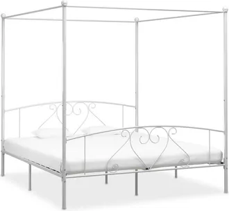 vidaXL Cadre de lit &agrave; baldaquin Blanc M&eacute;tal 180 x 200 cm