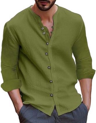 Generic T-shirt graphique pour homme d&eacute;contract&eacute; printemps et automne en coton chemise col chemise &agrave; manches longues chemise cardigan pour homme chemise robe 